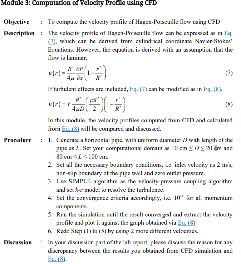 Module 3: Computation of Velocity Profile using CFD | Chegg.com