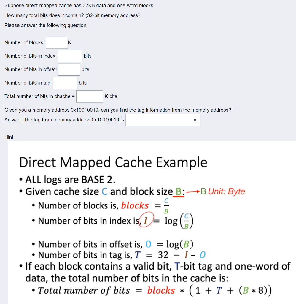 Solved Suppose direct-mapped cache has 32KB data and | Chegg.com