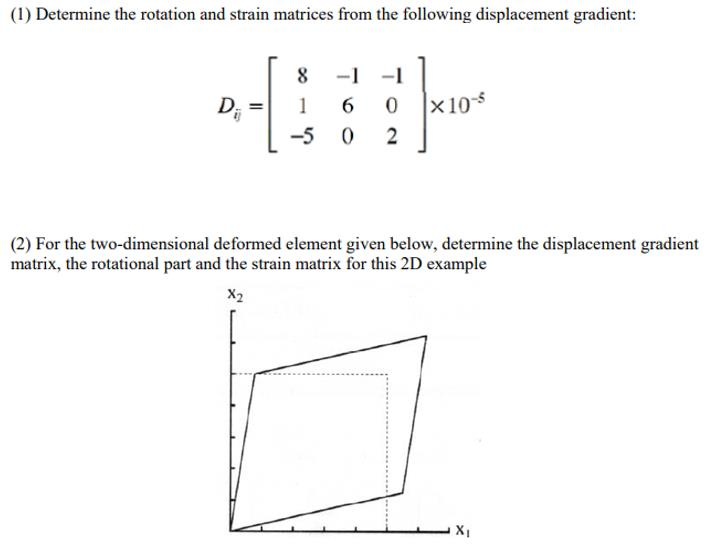 Solved (1) Determine the rotation and strain matrices from | Chegg.com