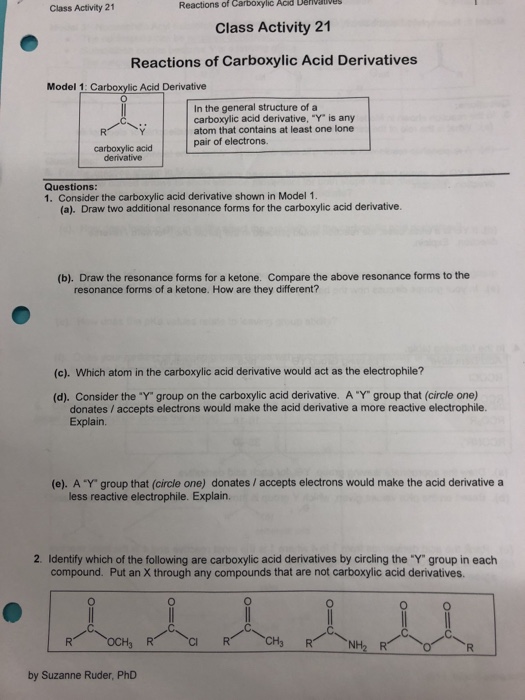 Solved Class Activity 21 Reactions of Carboxylic Acid | Chegg.com