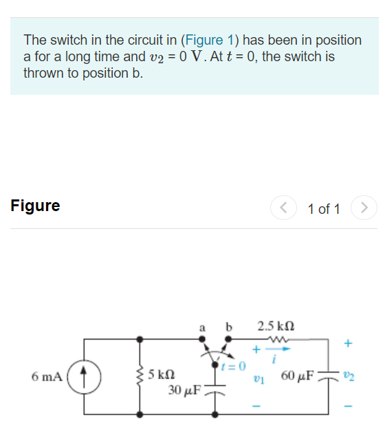 Solved The switch in the circuit in (Figure 1) has been in | Chegg.com