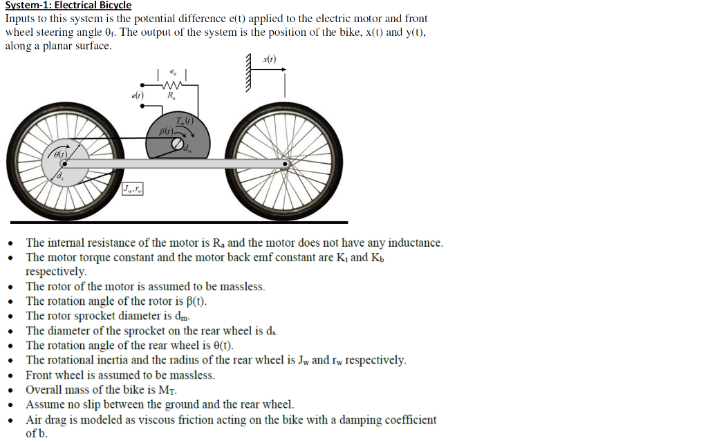 System-1: Electrical Bicycle Inputs to this system is | Chegg.com