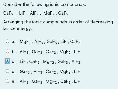 Solved Consider the following ionic compounds: CaF2 , LiF, | Chegg.com