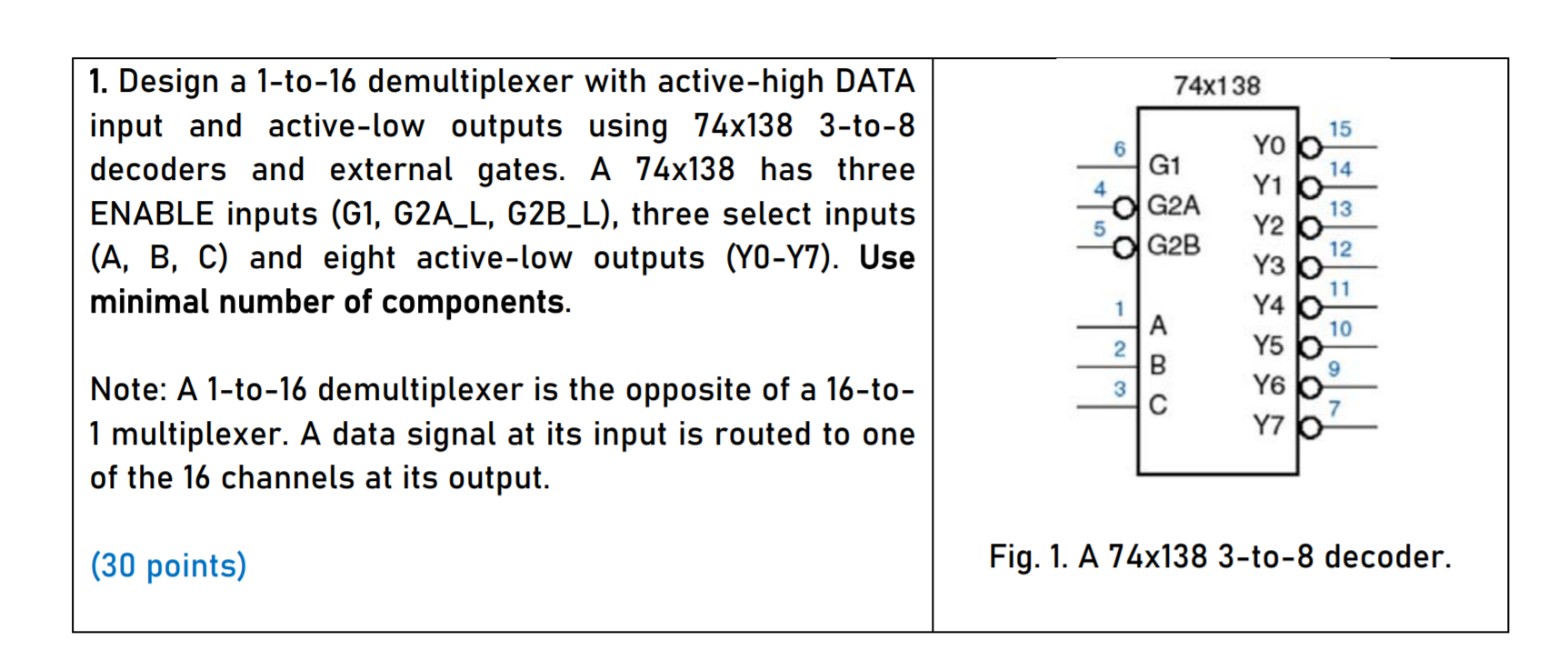 Solved 74x138 1. Design a 1-to-16 demultiplexer with | Chegg.com