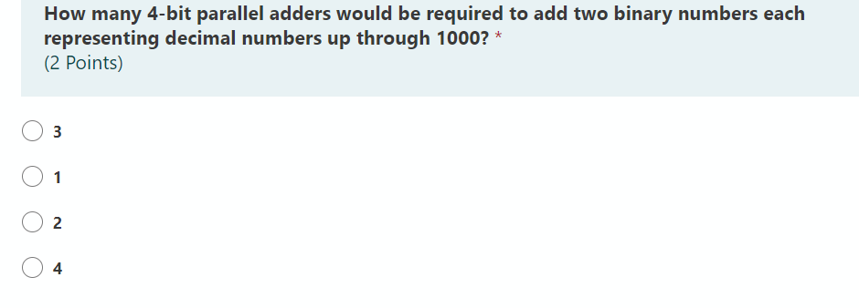 Solved How many 4-bit parallel adders would be required to | Chegg.com