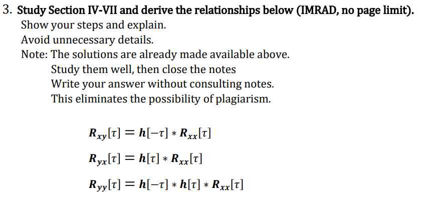 Solved 3. Study Section IV-VII and derive the relationships | Chegg.com