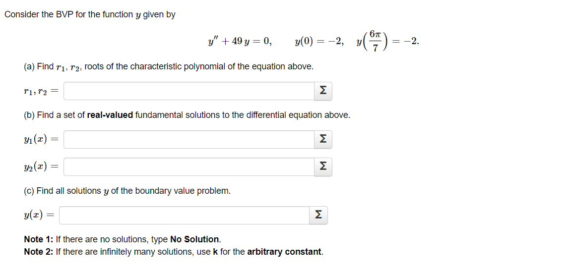 Solved Consider the BVP for the function y given by y бл y" | Chegg.com