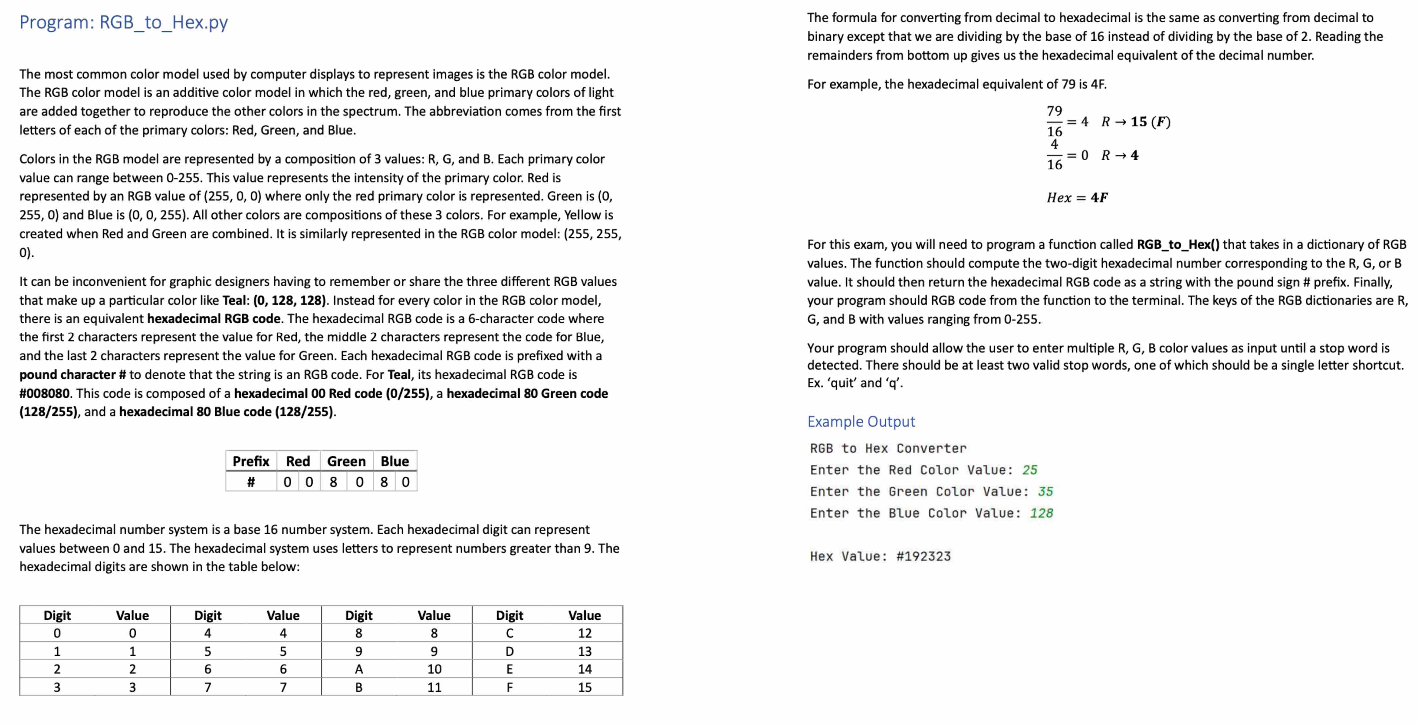 Solved Program: RGB_to_Hex.pyThe most common color model | Chegg.com