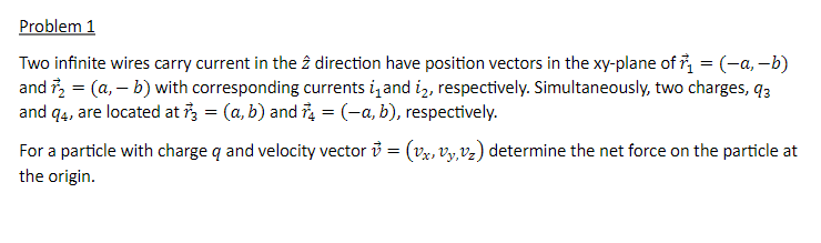 Solved Problem 1Two infinite wires carry current in the | Chegg.com