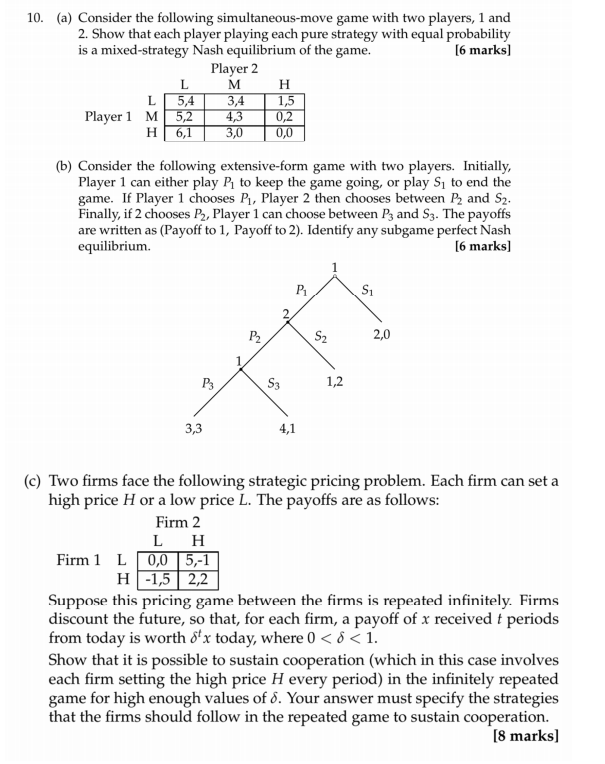 Solved 10. (a) Consider the following simultaneous-move game | Chegg.com