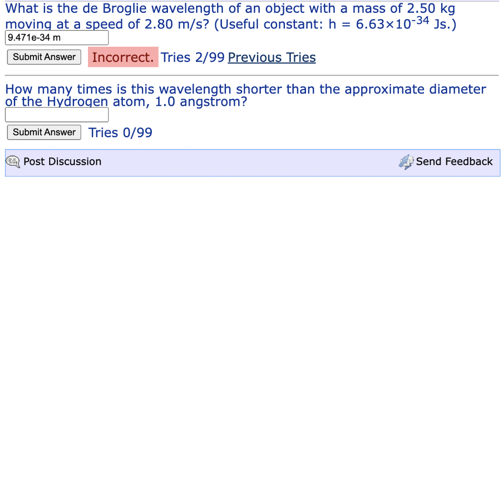 Solved What is the de Broglie wavelength of an object with a | Chegg.com