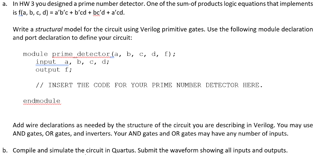 a. In HW 3 you designed a prime number detector. One | Chegg.com