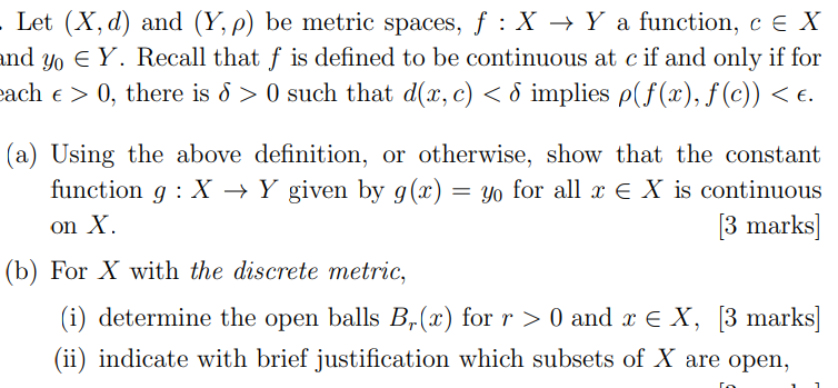 Solved Let (X,d) and (Y,ρ) be metric spaces, f:X→Y a | Chegg.com