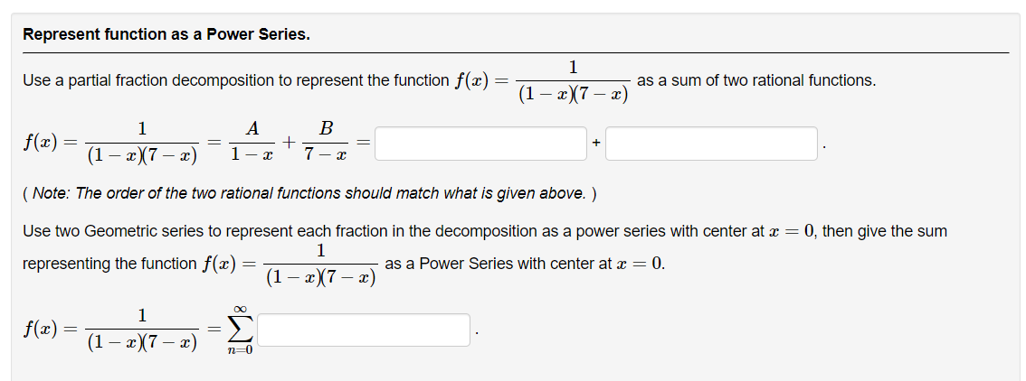 Solved Represent function as a Power Series. Use a partial | Chegg.com