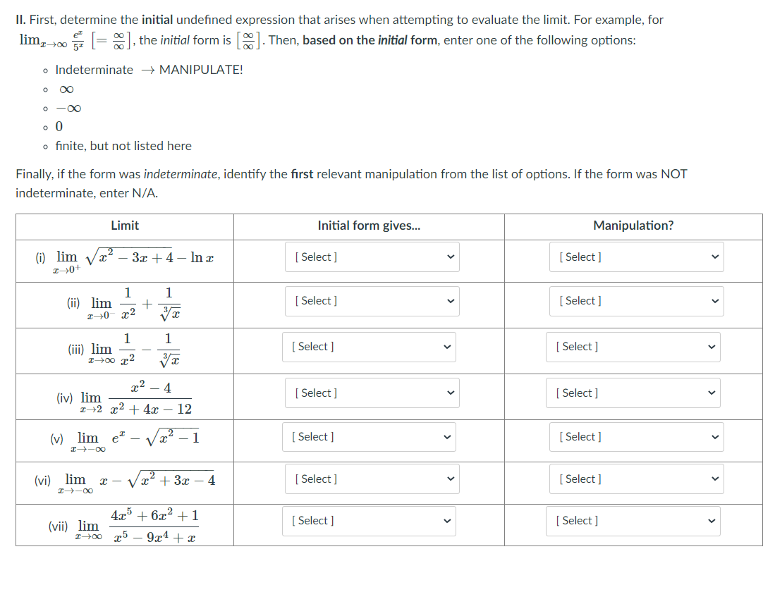 Solved II. First, determine the initial undefined expression | Chegg.com
