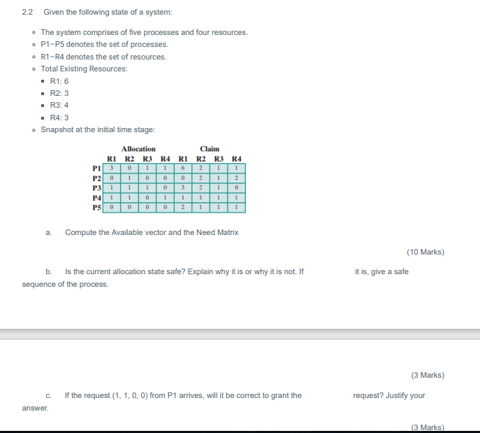 Solved 2.2 Given the following state of a system: - The | Chegg.com