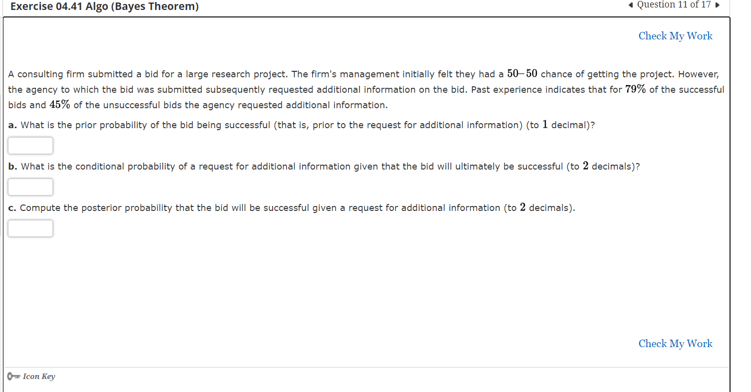 Solved Exercise 04.41 Algo (Bayes Theorem) Question 11 of 17 | Chegg.com