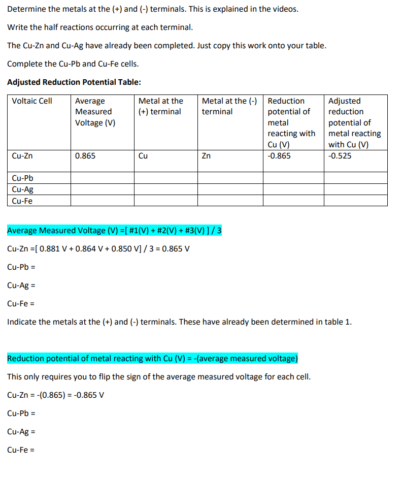 Solved Data and Calculation Tables Data Collected Table: | Chegg.com