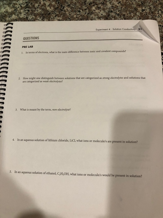 Solved Experiment 4 Solution Conductivity 31 Questions Pre