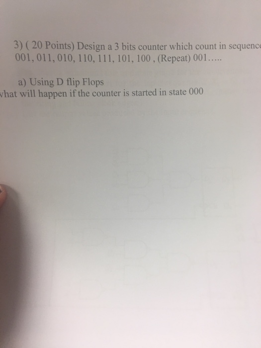 Solved Design a 3 bits counter which count in sequence 001, | Chegg.com