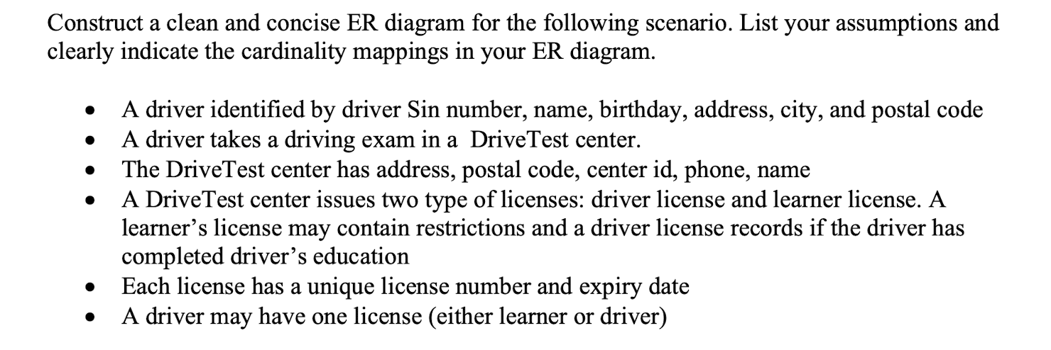 Solved Construct a clean and concise ER diagram for the | Chegg.com