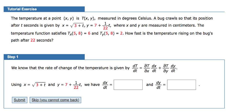 Solved Tutorial Exercise The temperature at a point (x, y) | Chegg.com