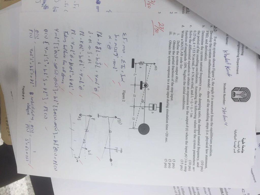 Solved eering gineering Department Name Student Number: For | Chegg.com