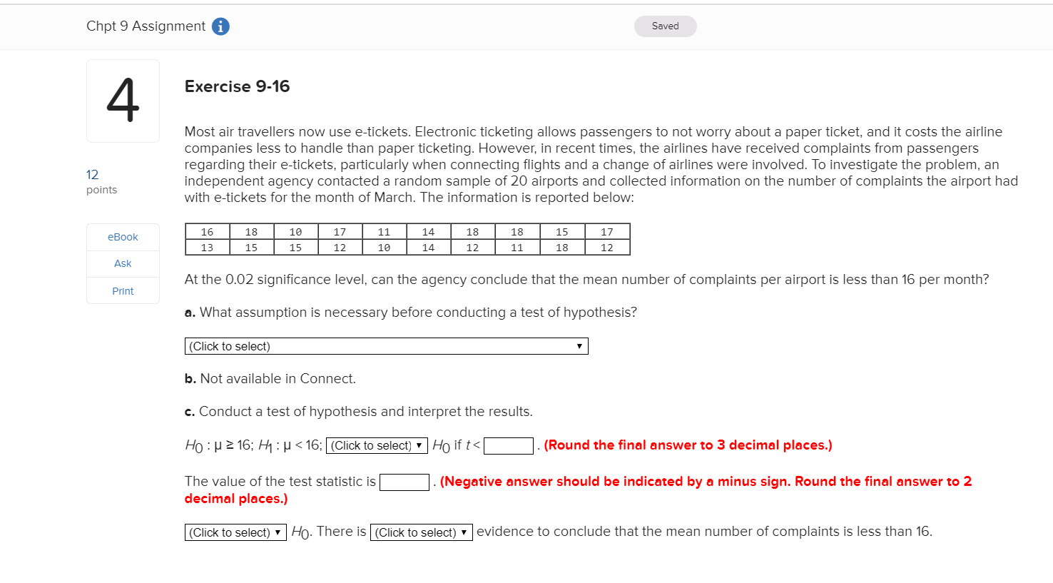 Solved Chpt 9 Assignment Saved Exercise 9-16 Most air | Chegg.com