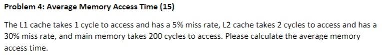 Solved Problem 4: Average Memory Access Time (15) The L1 | Chegg.com