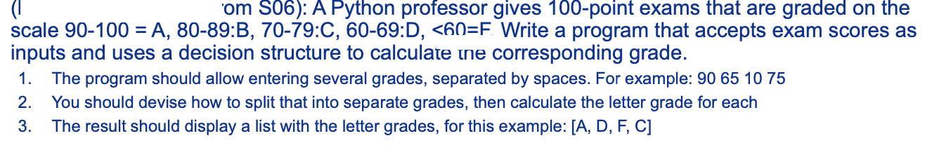 Solved om S06): A Python professor gives 100-point exams | Chegg.com