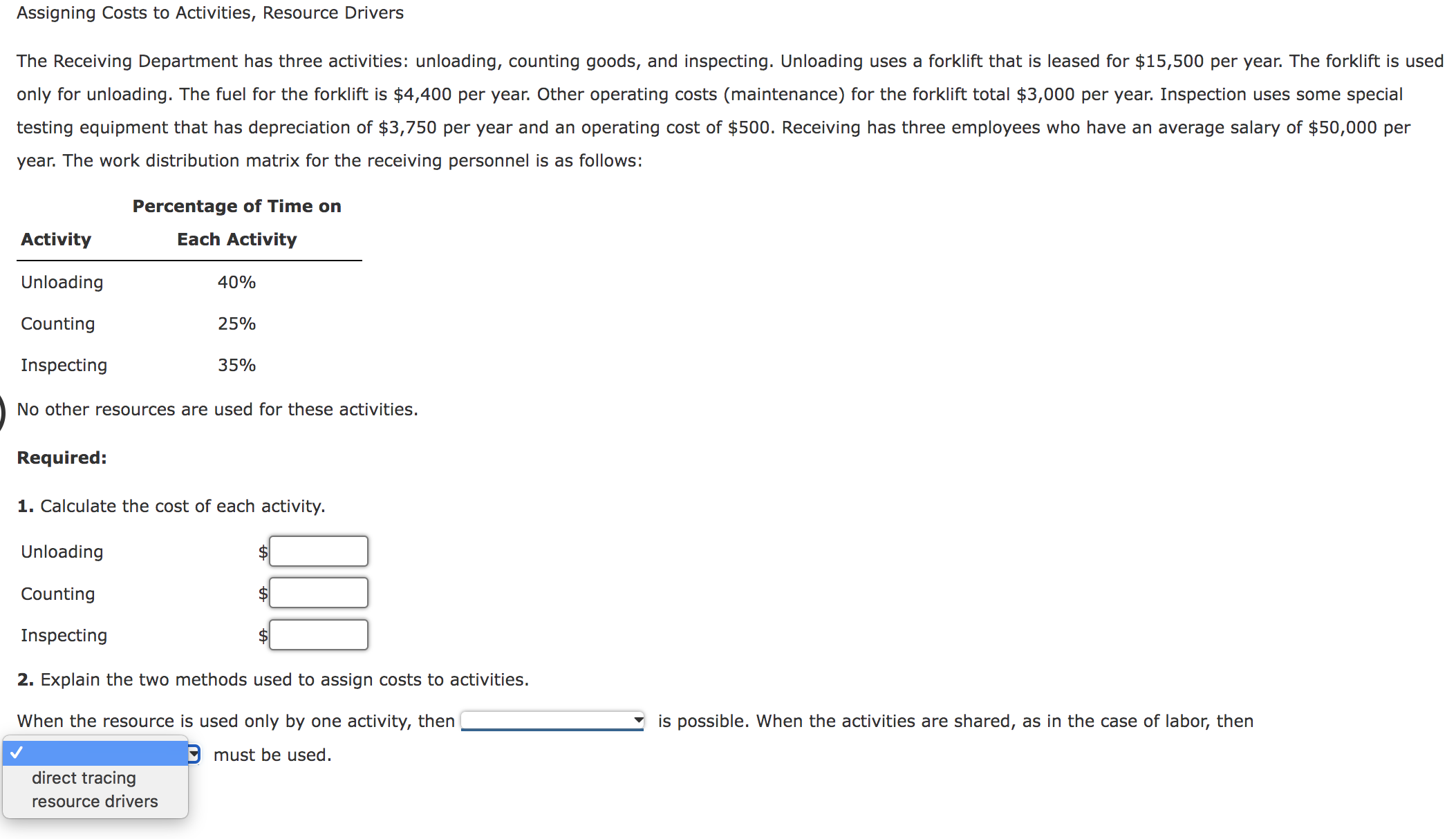 Solved Assigning Costs to Activities, Resource Drivers The | Chegg.com
