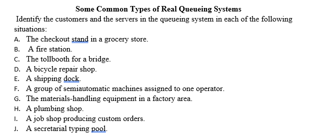 Solved Some Common Types of Real Queueing Systems Identify | Chegg.com