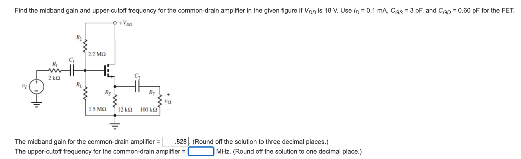 Solved Find the midband gain and upper-cutoff frequency for | Chegg.com