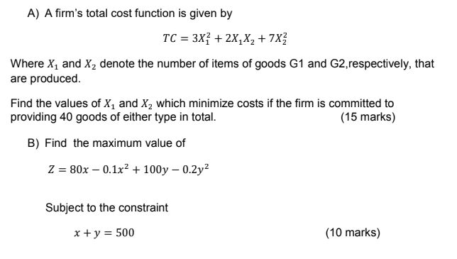 Solved A) A firm's total cost function is given by | Chegg.com
