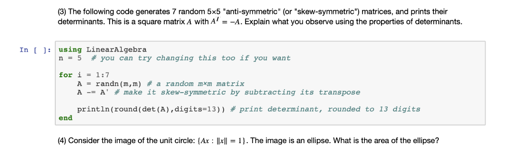 (3) The following code generates 7 random 5x5 | Chegg.com