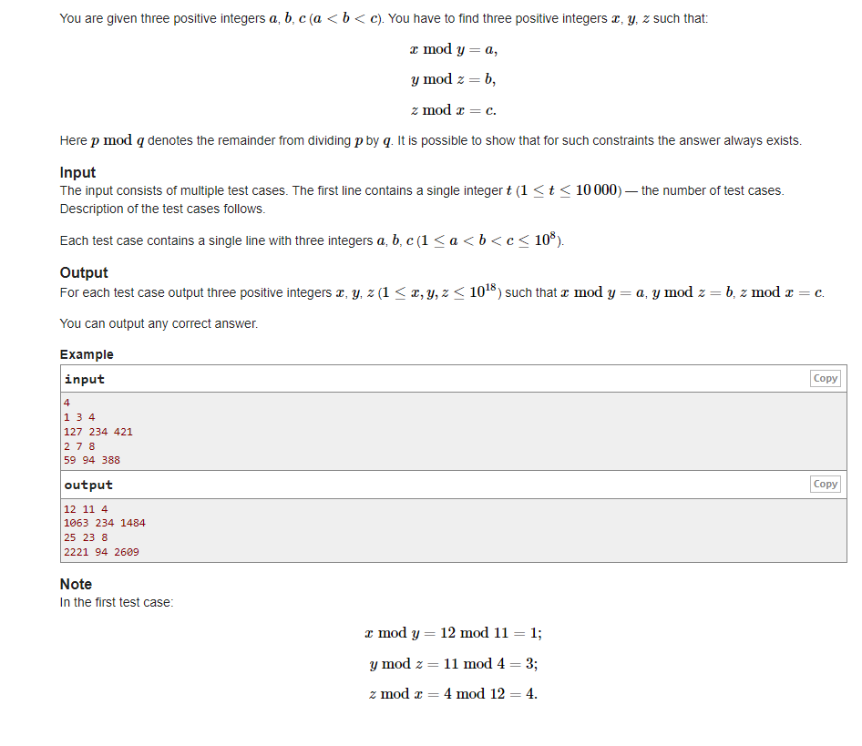 Solved using pyhon You are given three positive integers | Chegg.com