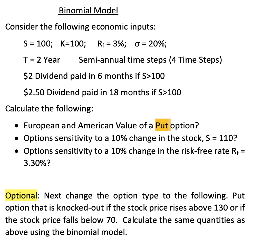 Solved Binomial Model Consider the following economic | Chegg.com