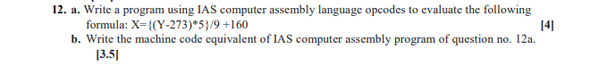 Solved 12 A Write A Program Using Ias Computer Assembly 