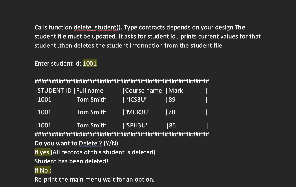 Solved Calls function delete student(). Type contracts | Chegg.com