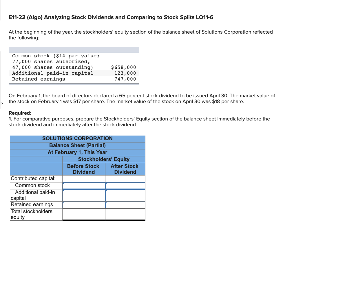Solved E11-22 (Algo) Analyzing Stock Dividends and Comparing | Chegg.com