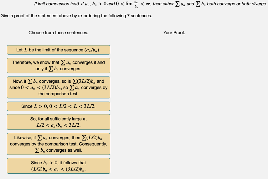Solved (Limit comparison test). If an, bn > 0 and 0