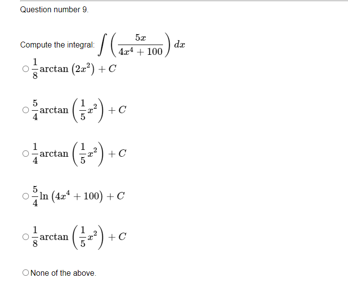 Solved Question number 9 . Compute the integral: | Chegg.com