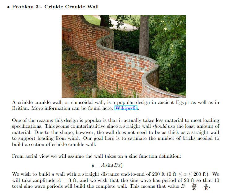 - Problem 3 - Crinkle Crankle Wall Λ crinkle crankle | Chegg.com