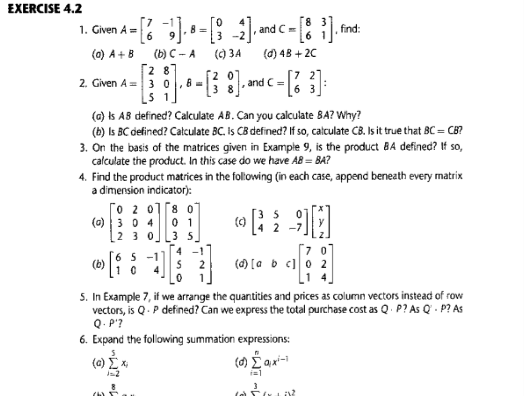 Solved and C= C=[53] EXERCISE 4.2 1. Given A - and C= find: | Chegg.com