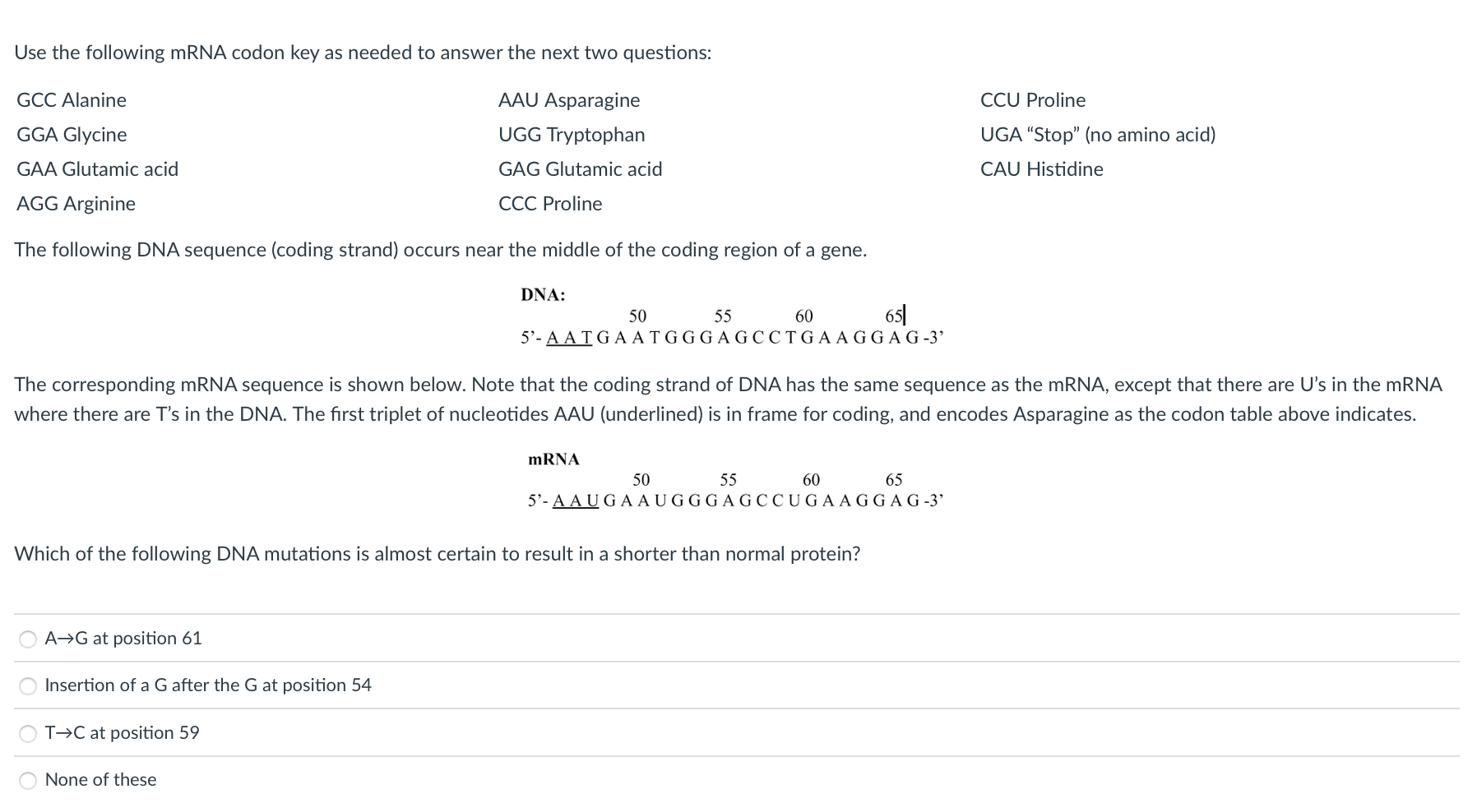 Solved Use the following mRNA codon key as needed to answer | Chegg.com