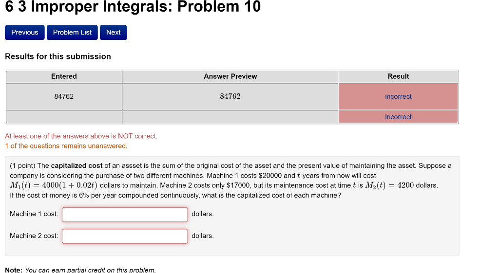 Solved 6 3 Improper Integrals: Problem 10 Previous Problem | Chegg.com