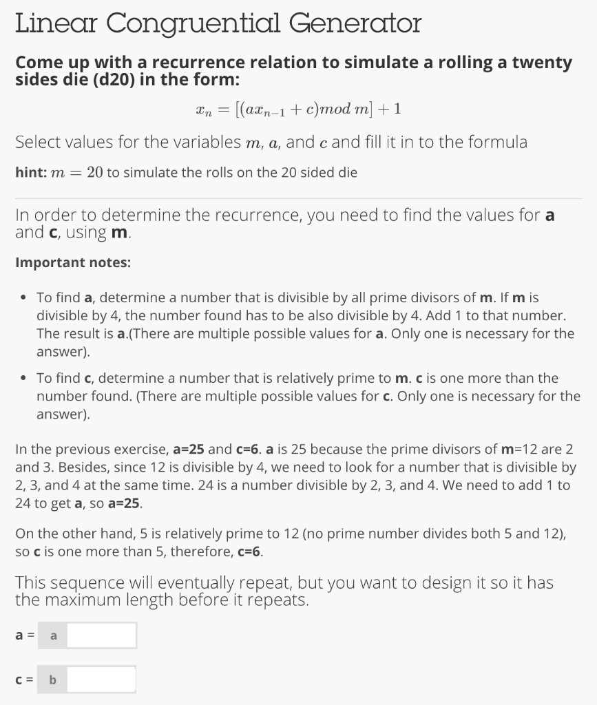 Linear Congruential Generator Come up with a | Chegg.com
