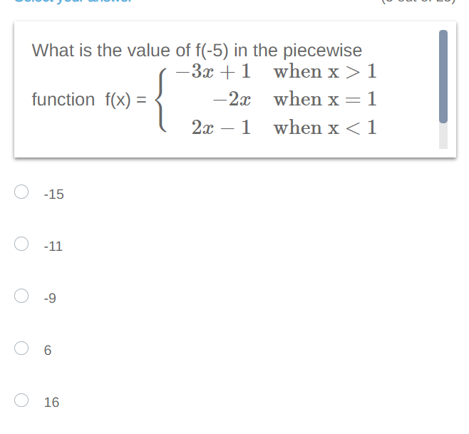 Solved What is the value of f(−5) in the piecewise function | Chegg.com