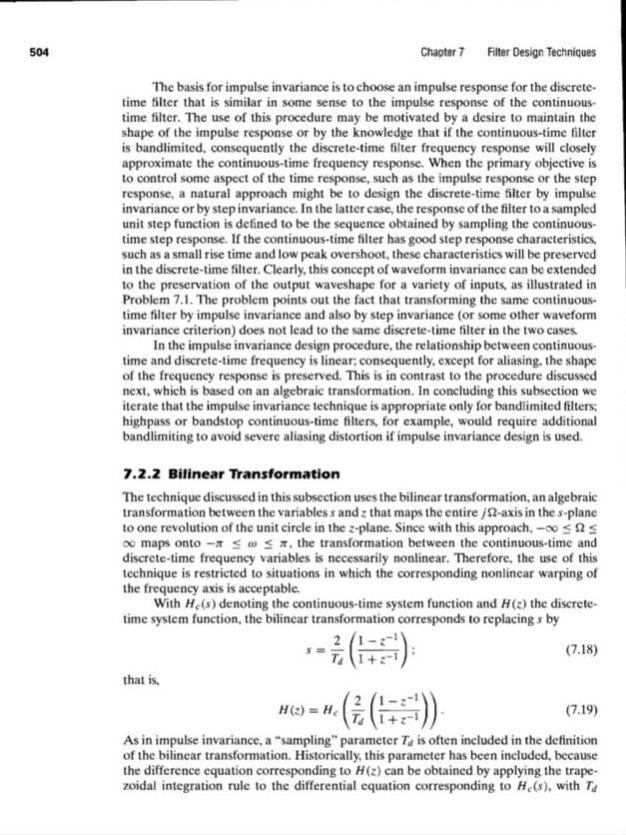 Solved Example 7.2 Impulse Invariance with a Butterworth | Chegg.com