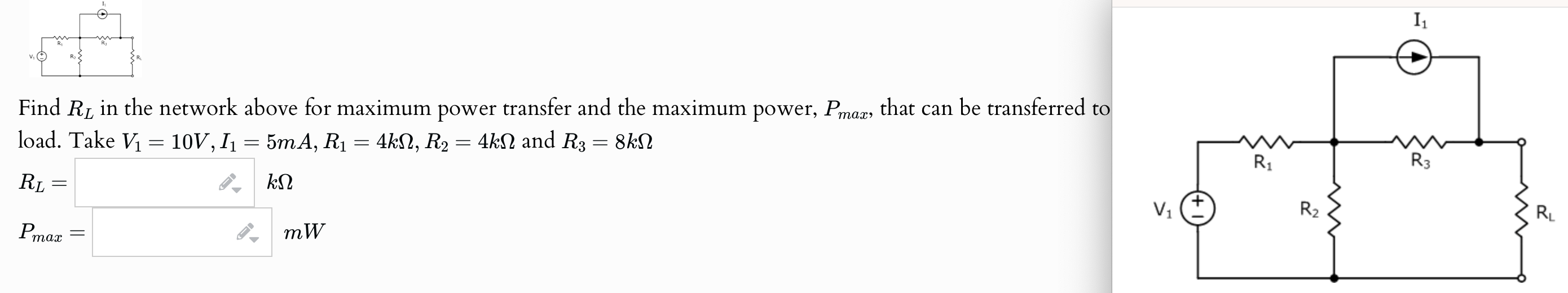 Solved Find R_(L) ﻿in the network above for maximum power | Chegg.com